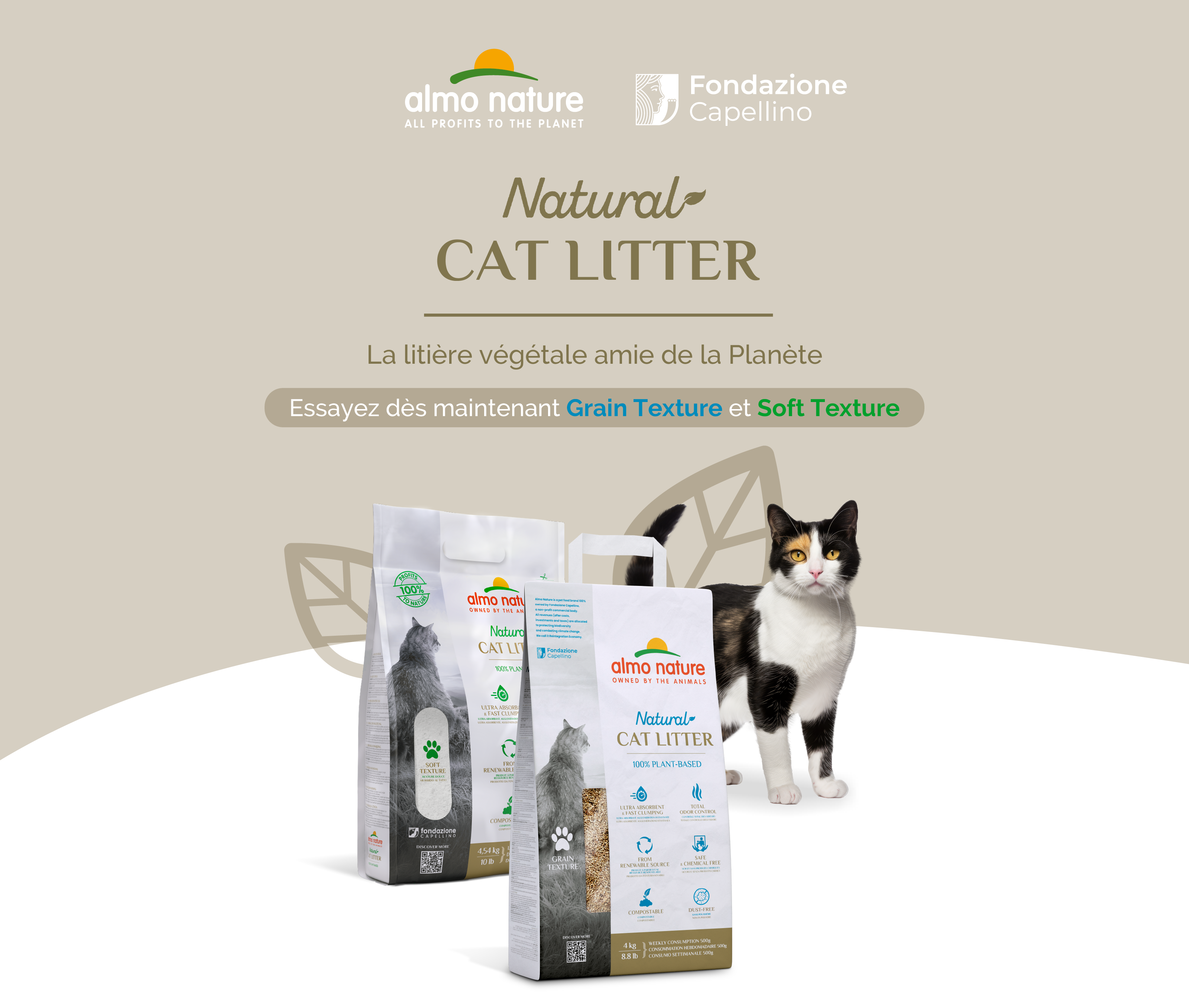 Grain Texture et Soft Texture : les deux litières végétales Almo Nature